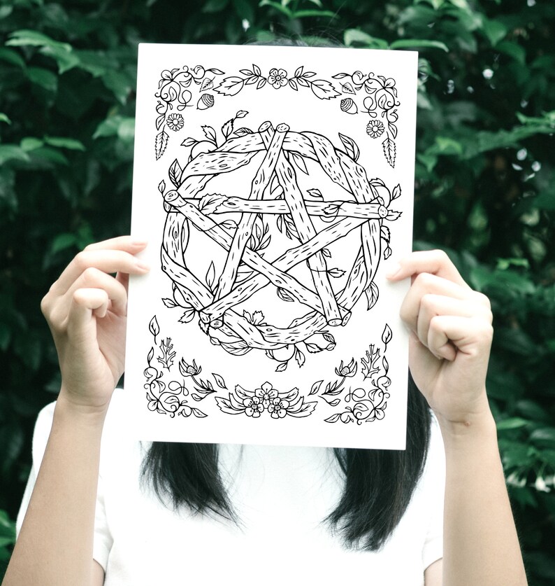 Nature Pagan / Wiccan Pentagram Colouring Page - Digital Download ...