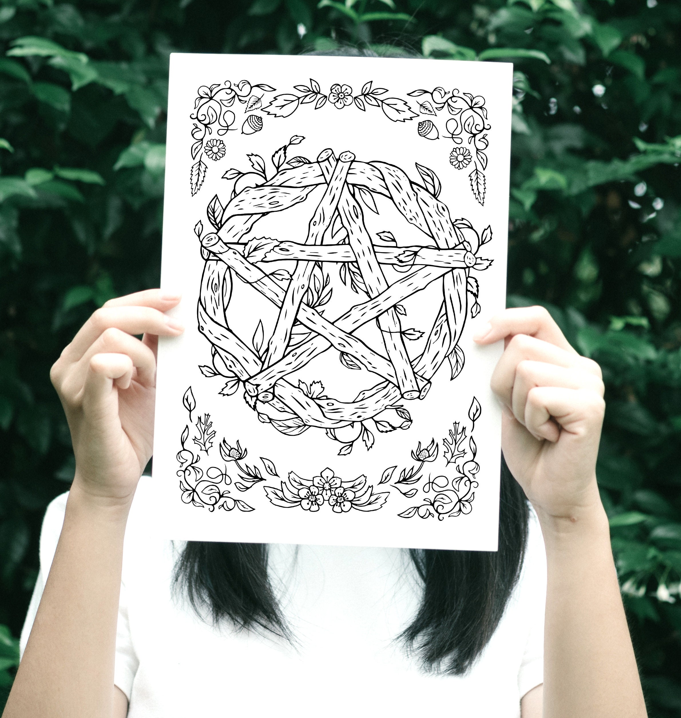 Nature Pagan / Wiccan Pentagram Colouring Page Digital Download Modern ...
