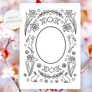 Ostara Colouring Page, Easter Artwork, Hare Egg and Moon, Altar ...