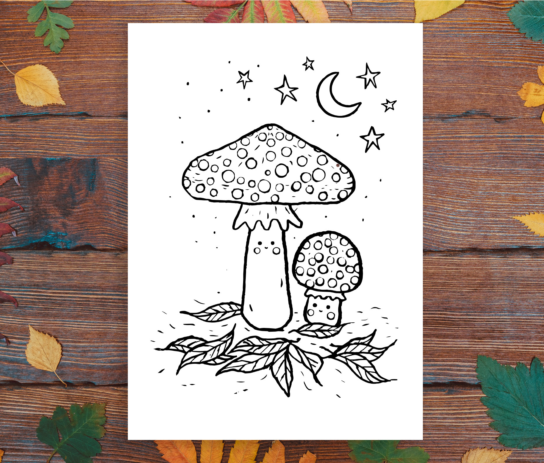 Cute Mushroom Colouring Page, Digital Download Kids Art, Printable ...
