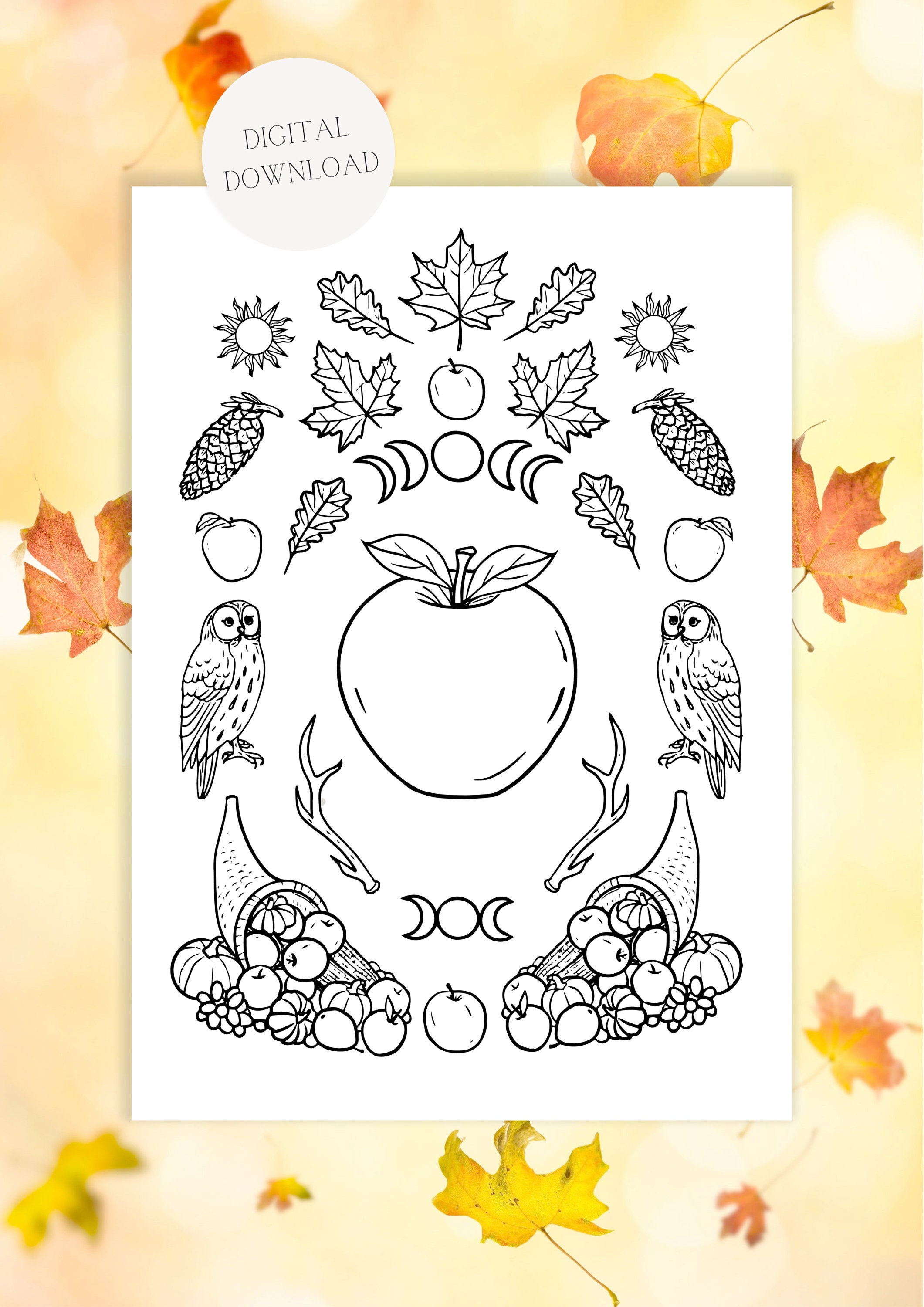Mabon Autumn Equinox Colouring Page - Altar Decoration - Pagan Wall ...