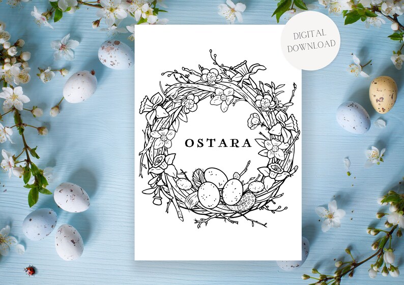 Ostara Wreath Colouring Page Pagan / Wiccan Sabbat Witchy Printable ...