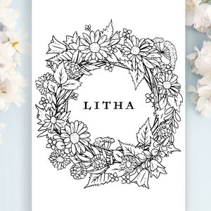 Litha Wreath, Summer Solstice Colouring Page, Printable Midsummer ...