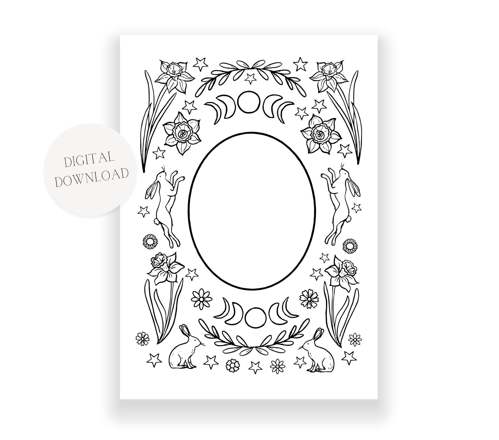 Easter - Ostara Printable With Colouring Page, Easter Artwork, Hare and ...