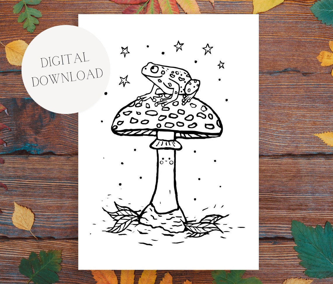 Frog and Toadstool Colouring Sheet Art Printable Colouring Page ...