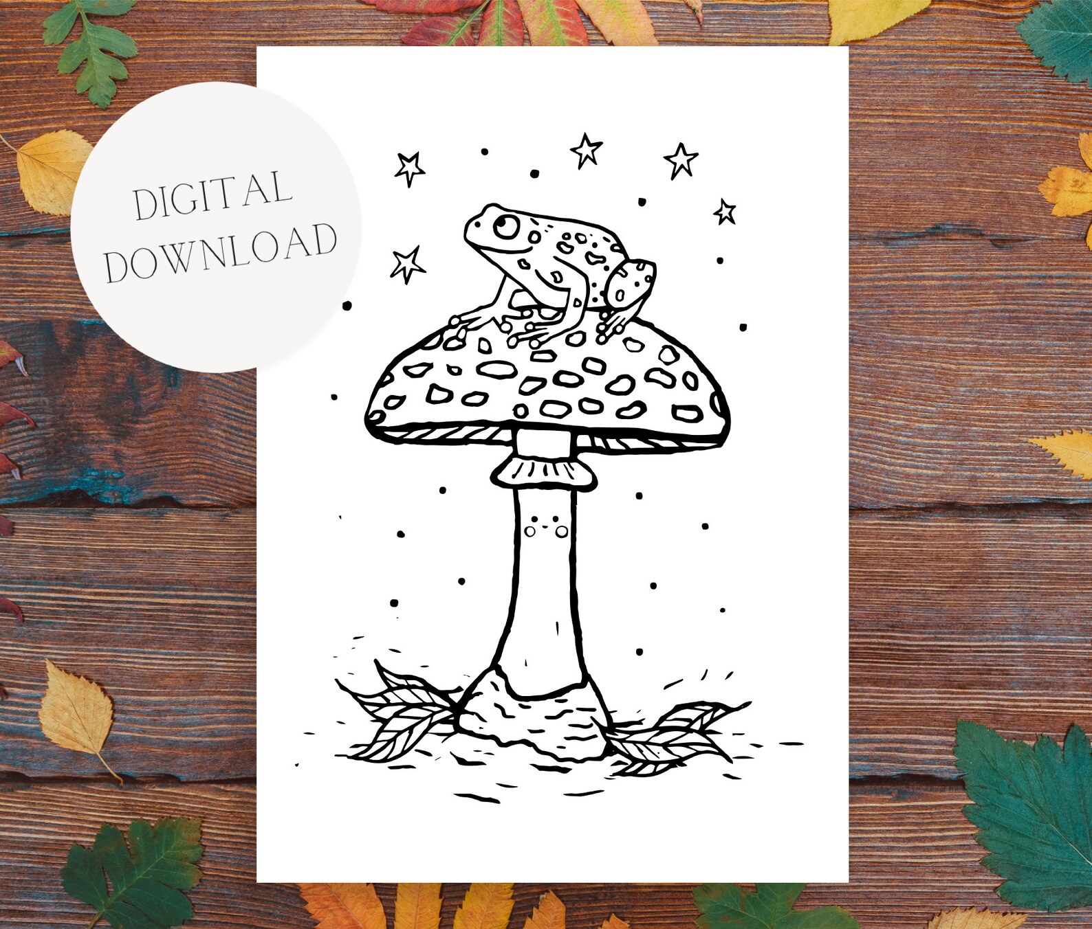 Frog and Toadstool Colouring Sheet Art Printable Colouring Page ...