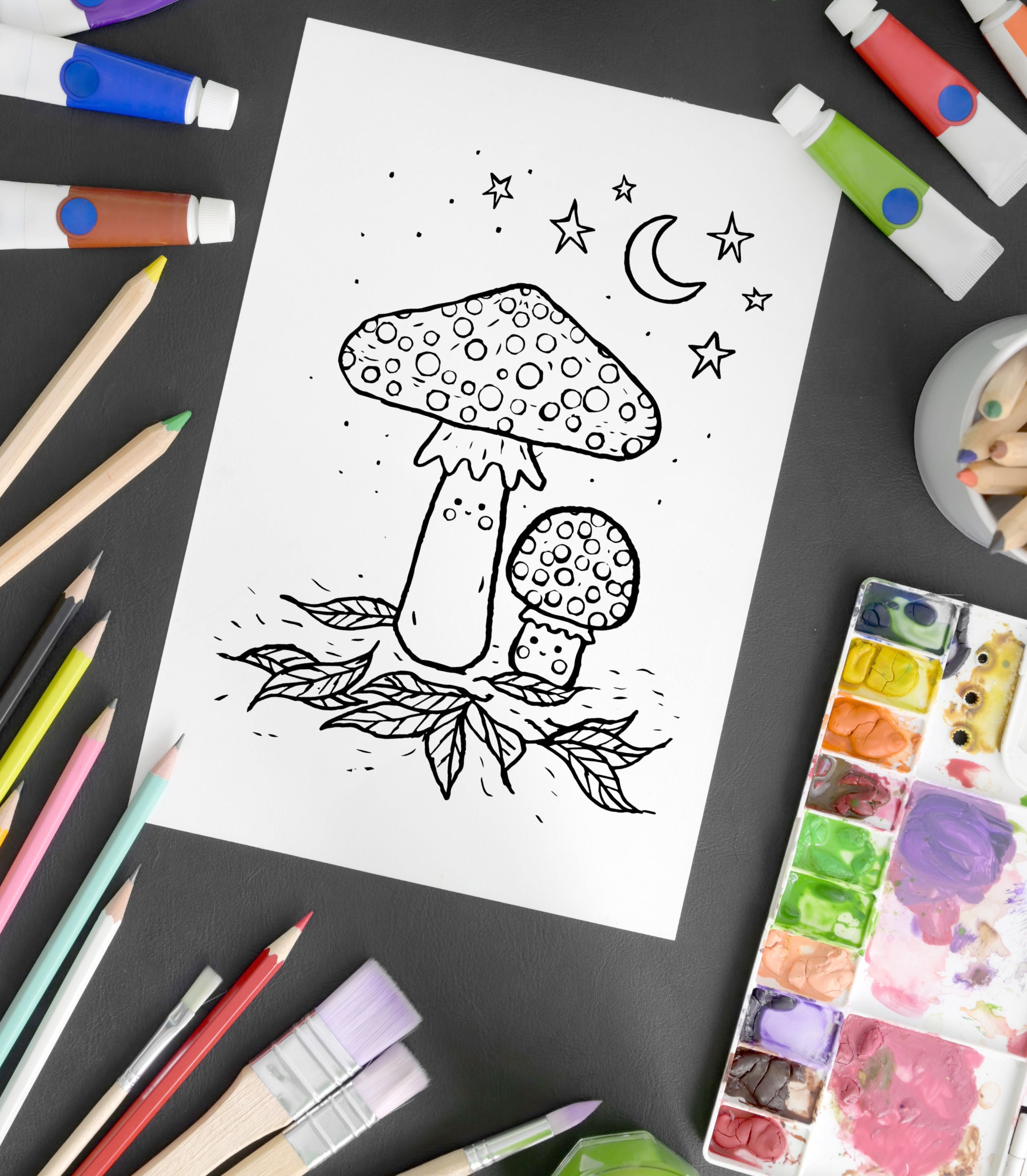 Cute Mushroom Colouring Page, Digital Download Kids Art, Printable ...