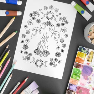Beltane Colouring Page, May Day Pagan Art, Altar Decoration, Pagan Wall ...