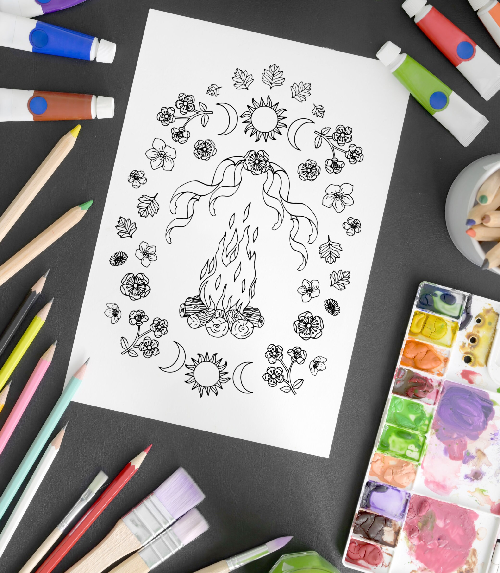 Beltane Colouring Page, May Day Pagan Art, Altar Decoration, Pagan Wall ...