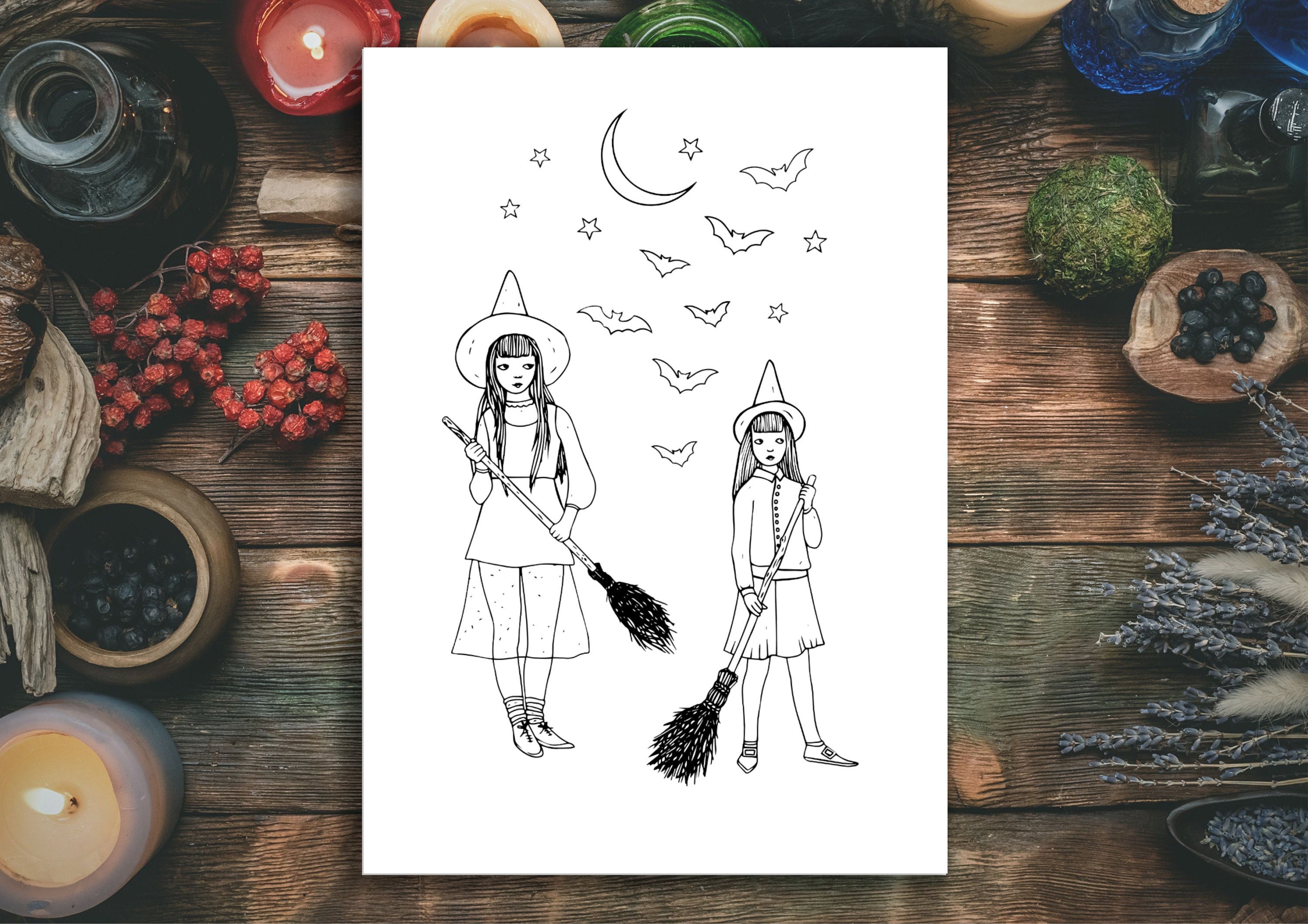 Witches Colouring Page Digital Download Halloween Activity - Etsy