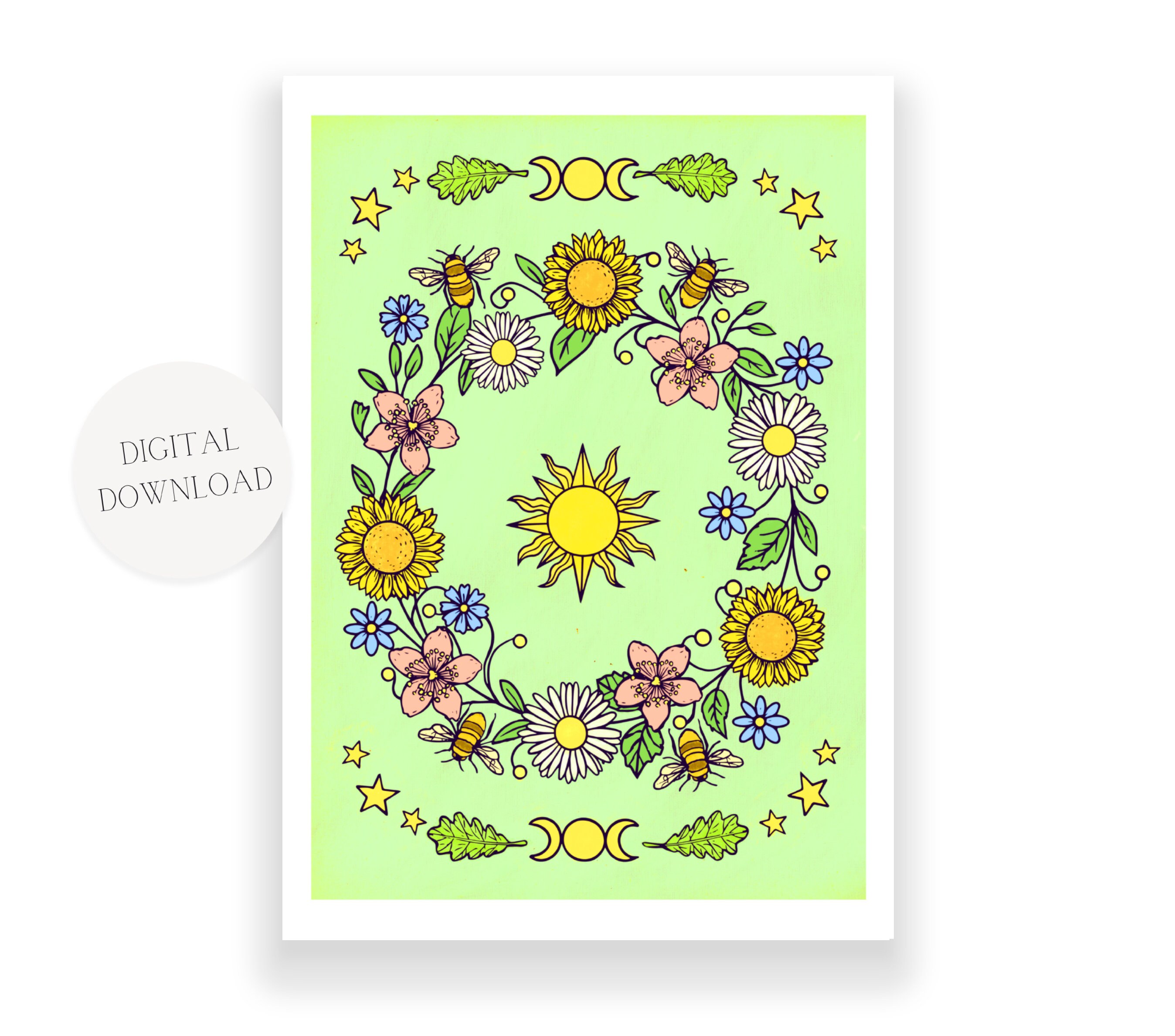 Litha Summer Solstice Print & Colouring Page, Midsummer Artwork, Altar ...