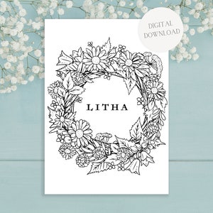 Litha Wreath, Summer Solstice Colouring Page, Printable Midsummer ...