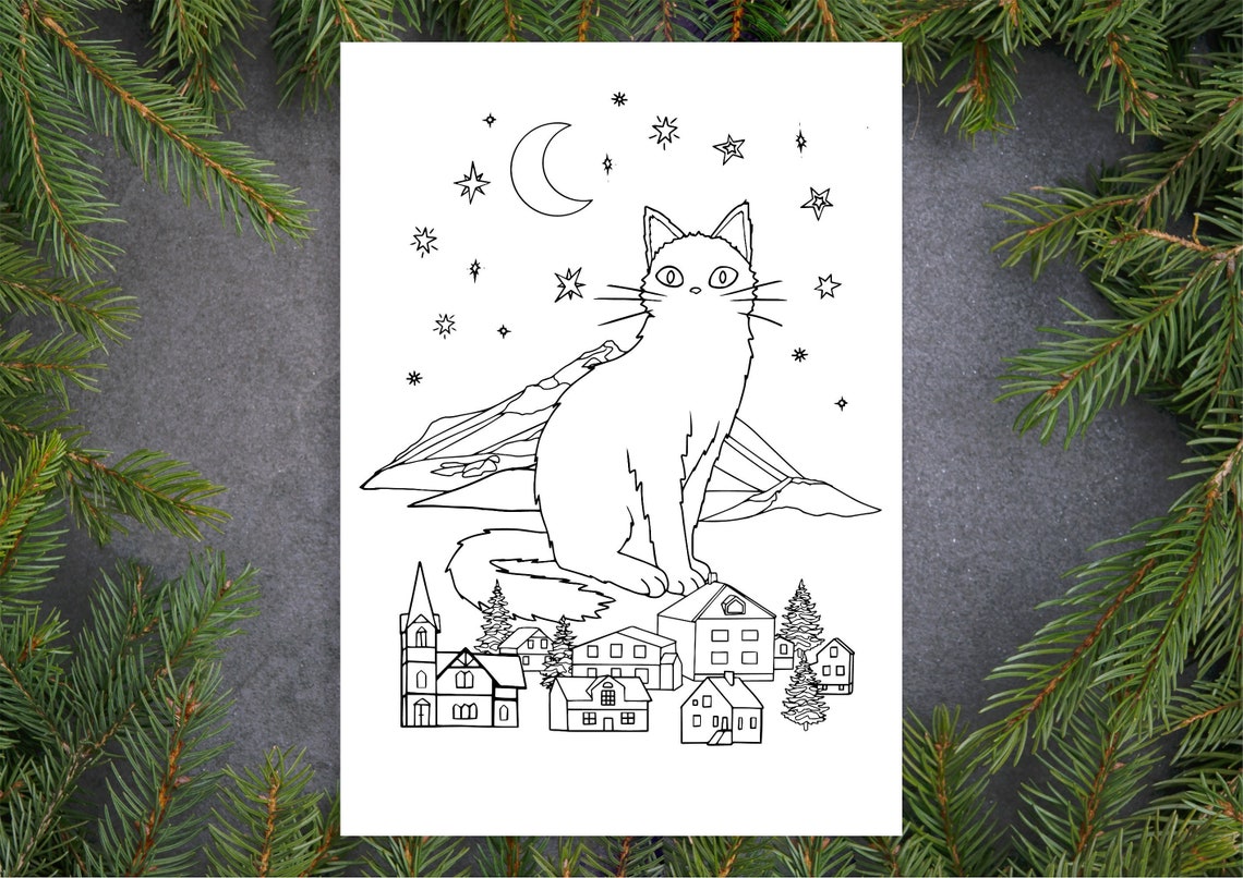 Yule Cat Colouring Page Digital Download Artwork Icelandic Yule Cat ...