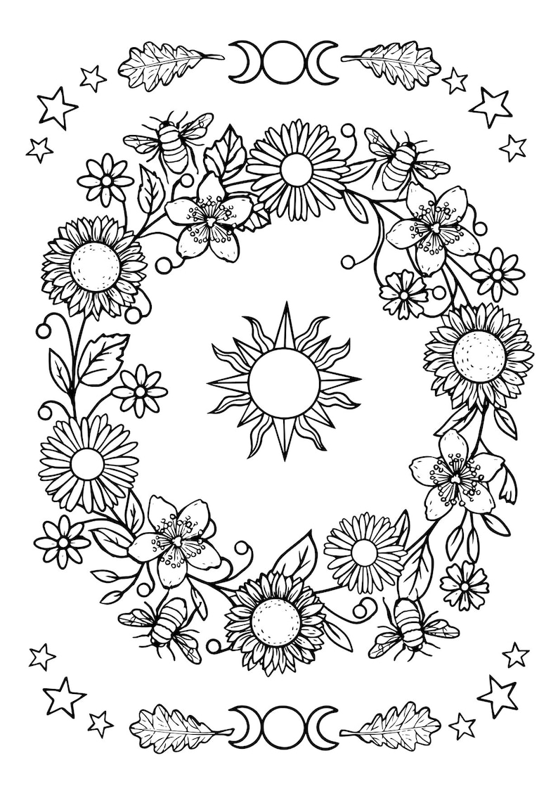 Litha Summer Solstice Print & Colouring Page, Midsummer Artwork, Altar ...