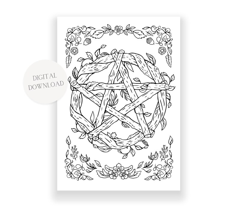 Nature Pagan / Wiccan Pentagram Colouring Page - Digital Download ...