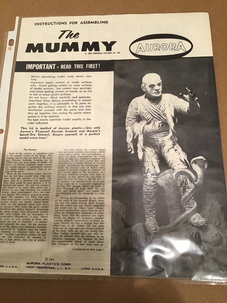 1963 Aurora Mummy Monster Plastic Model Figure and - Etsy