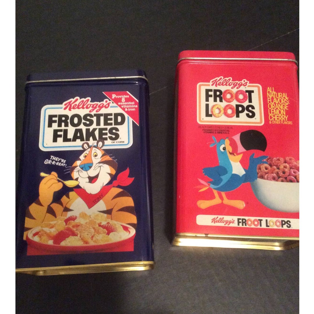 1984 Kelloggs Tin Can Lot Frosted Flakes & Rare Fruit Froot Loops Tins ...