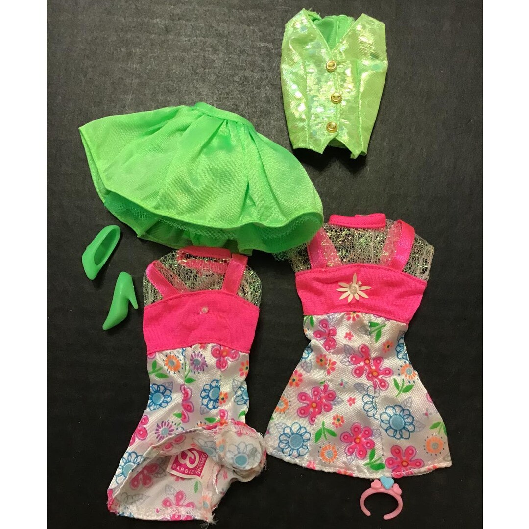 Barbie Clothes Vintage 1990's Skirt, Dresses, Vest, Shoes and Necklace ...