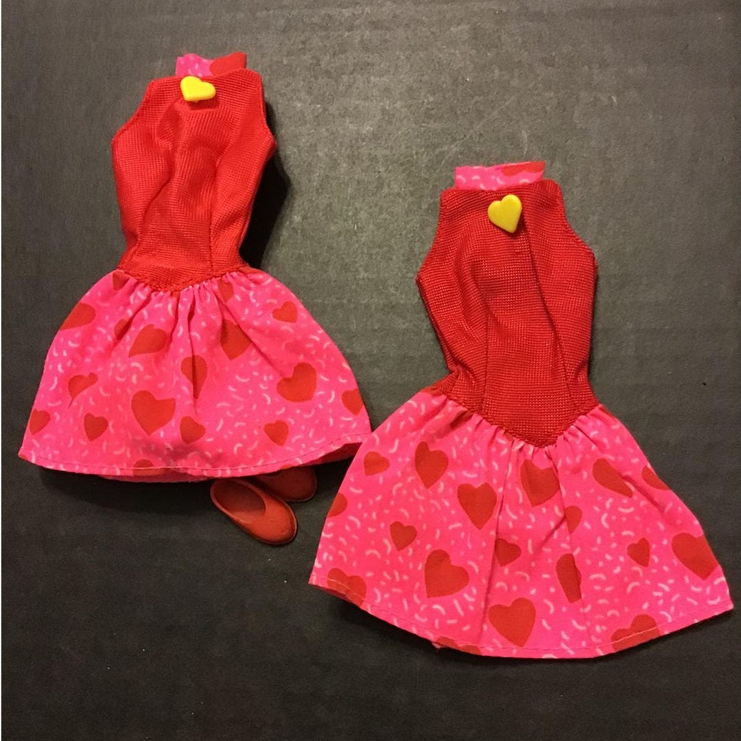 Vintage Official Barbie Clothes 1990's Valentine Mini Dresses and Shoes ...
