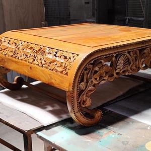 Cosmic Arts Indian Wooden Hand Carved Round Centre Table, Coffee Table ...