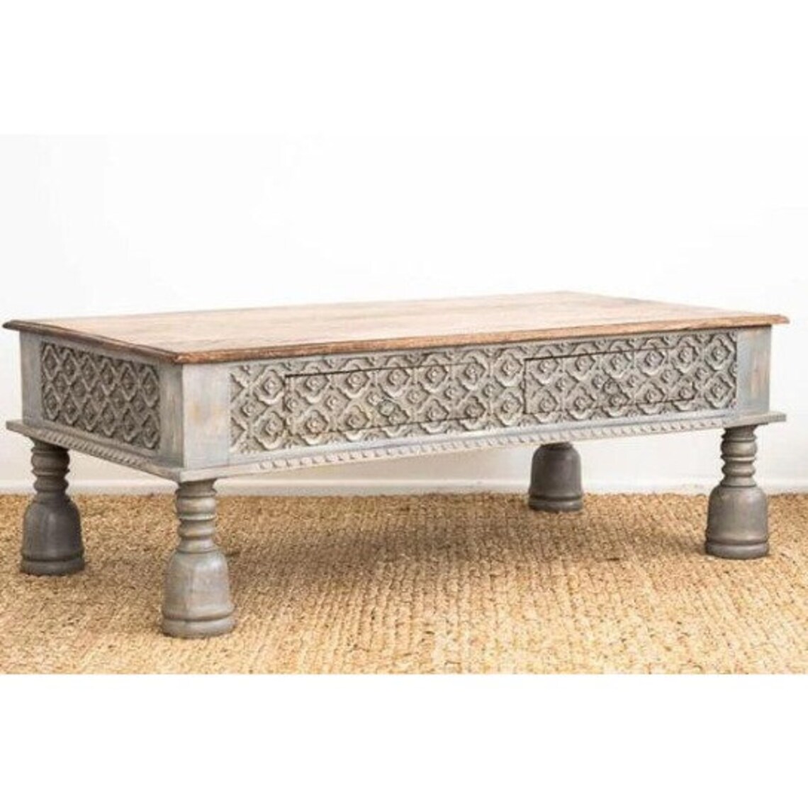 Indian Wooden Hand Carved Centre Table, Coffee Table, Indian Serving ...
