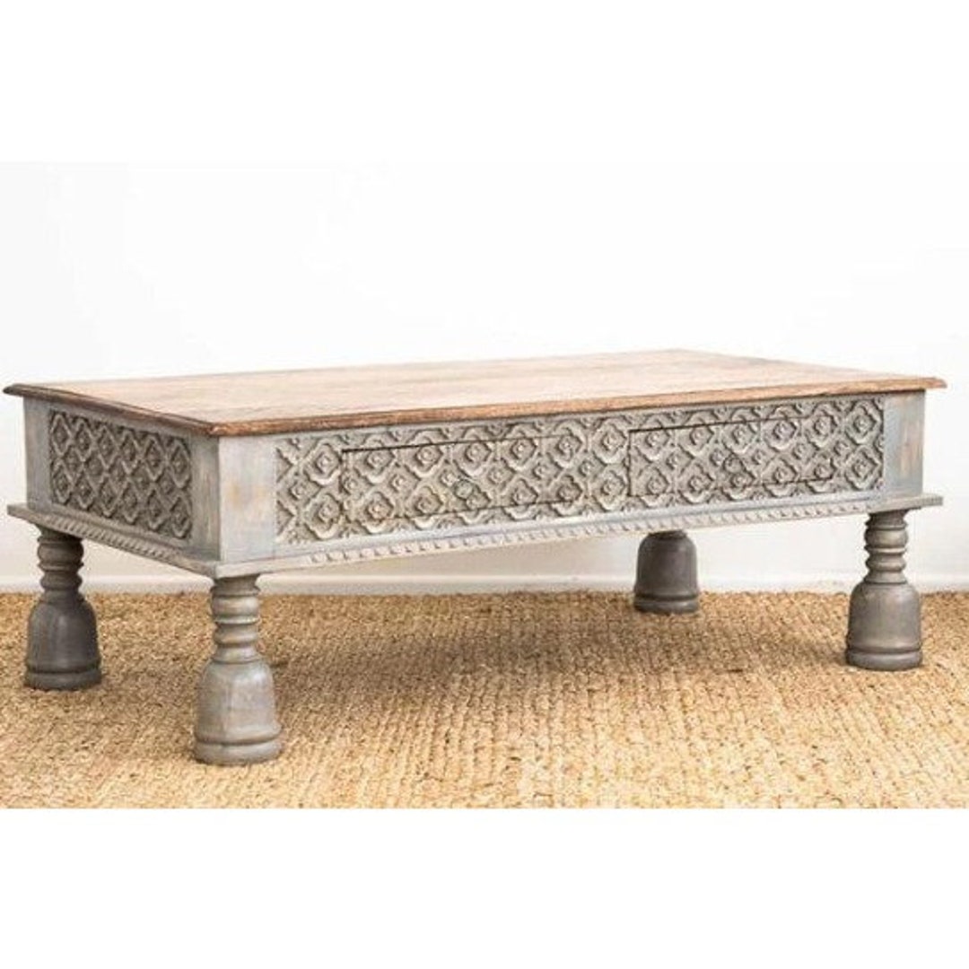Indian Wooden Hand Carved Centre Table, Coffee Table, Indian Serving ...