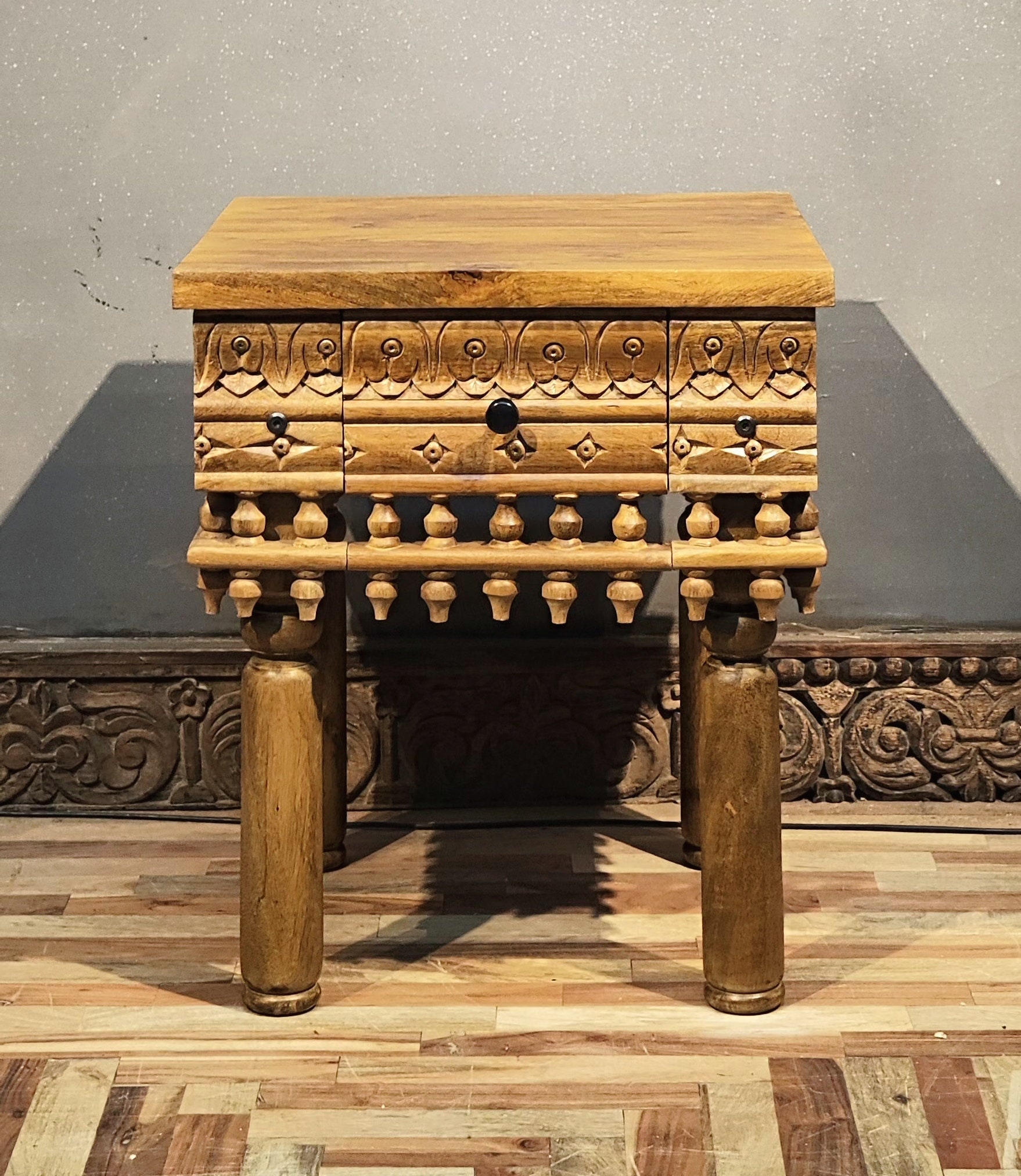 Cosmic Wooden Hand Carved End Table, Decorative Night Stand/ Vanity ...
