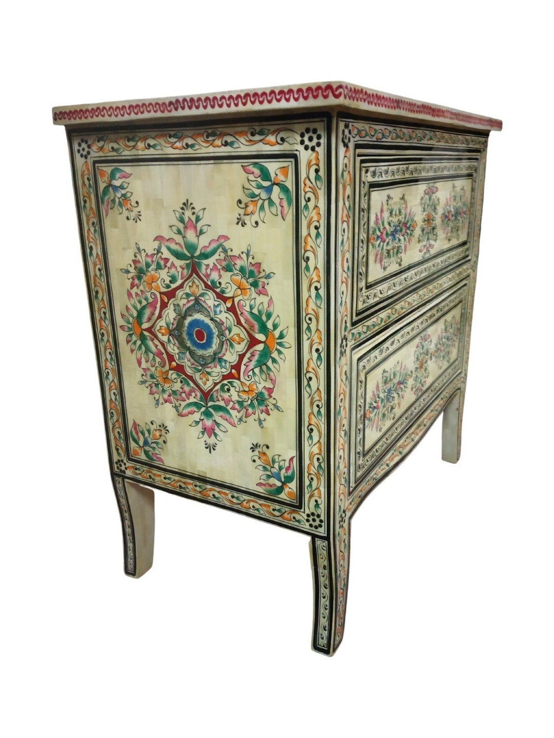 Hand Painted Colourful Bone Inlay Drawer Chest, Vanity, Decorative ...