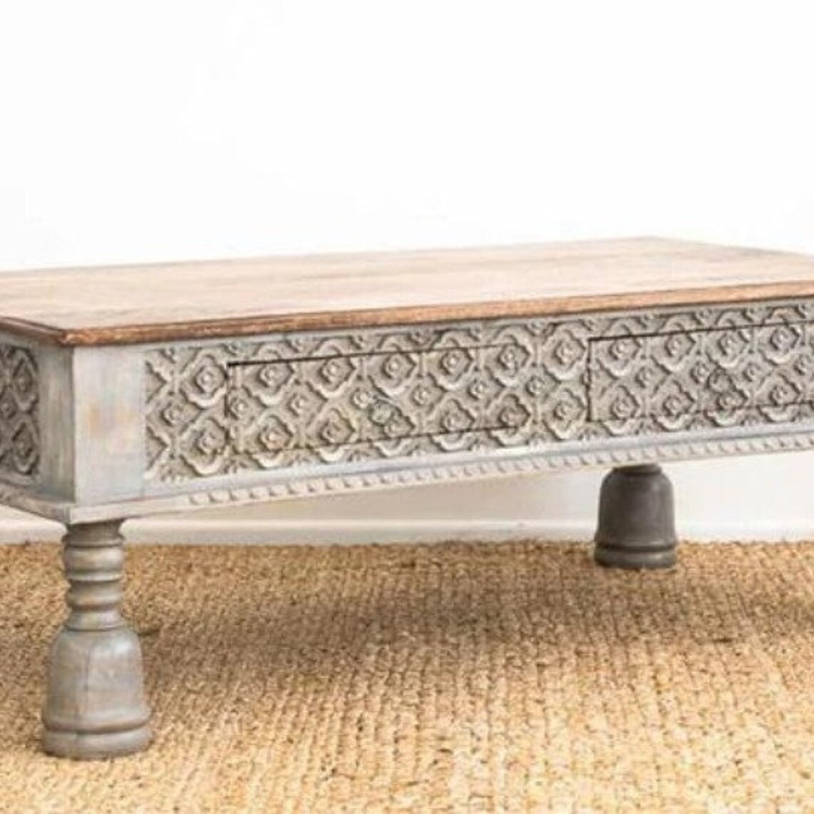 Indian Wooden Hand Carved Centre Table, Coffee Table, Indian Serving ...