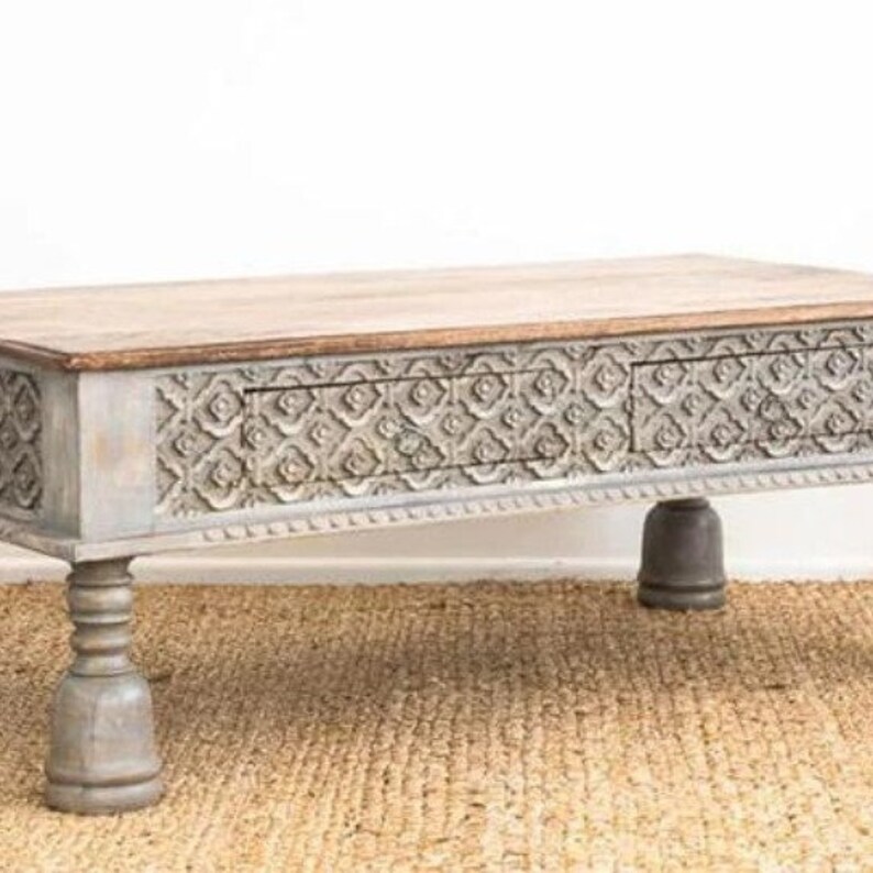 Indian Wooden Hand Carved Centre Table, Coffee Table, Indian Serving ...