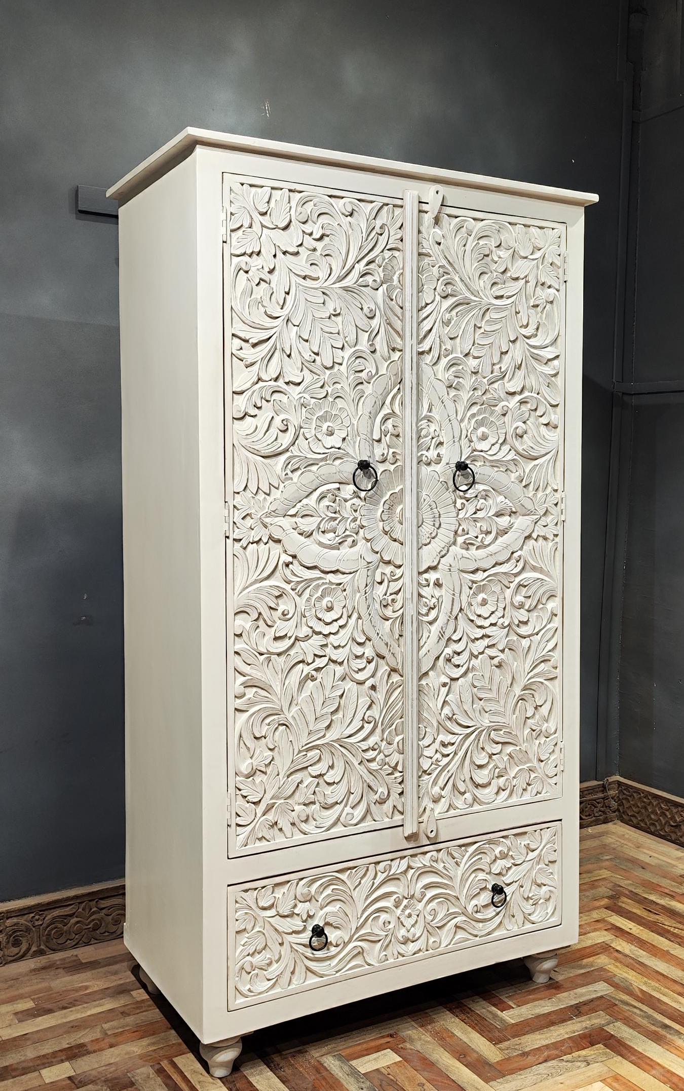 Cosmic Wooden Hand Carved Almirah Cabinet With Drawer Decorative Almirah Indian Handmade Wardrobe Etsy