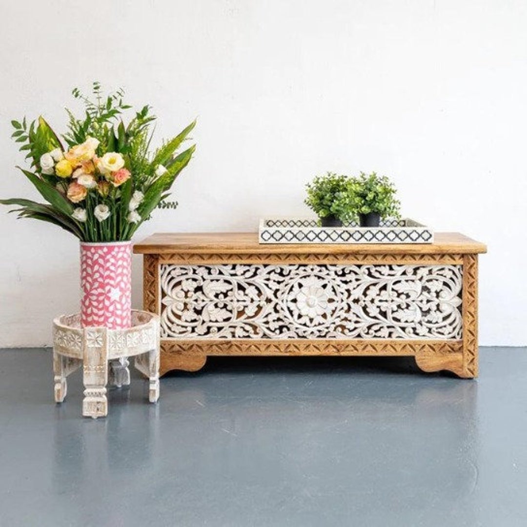 Indian Wooden Hand Carved Centre Table, Coffee Table, Indian Serving ...