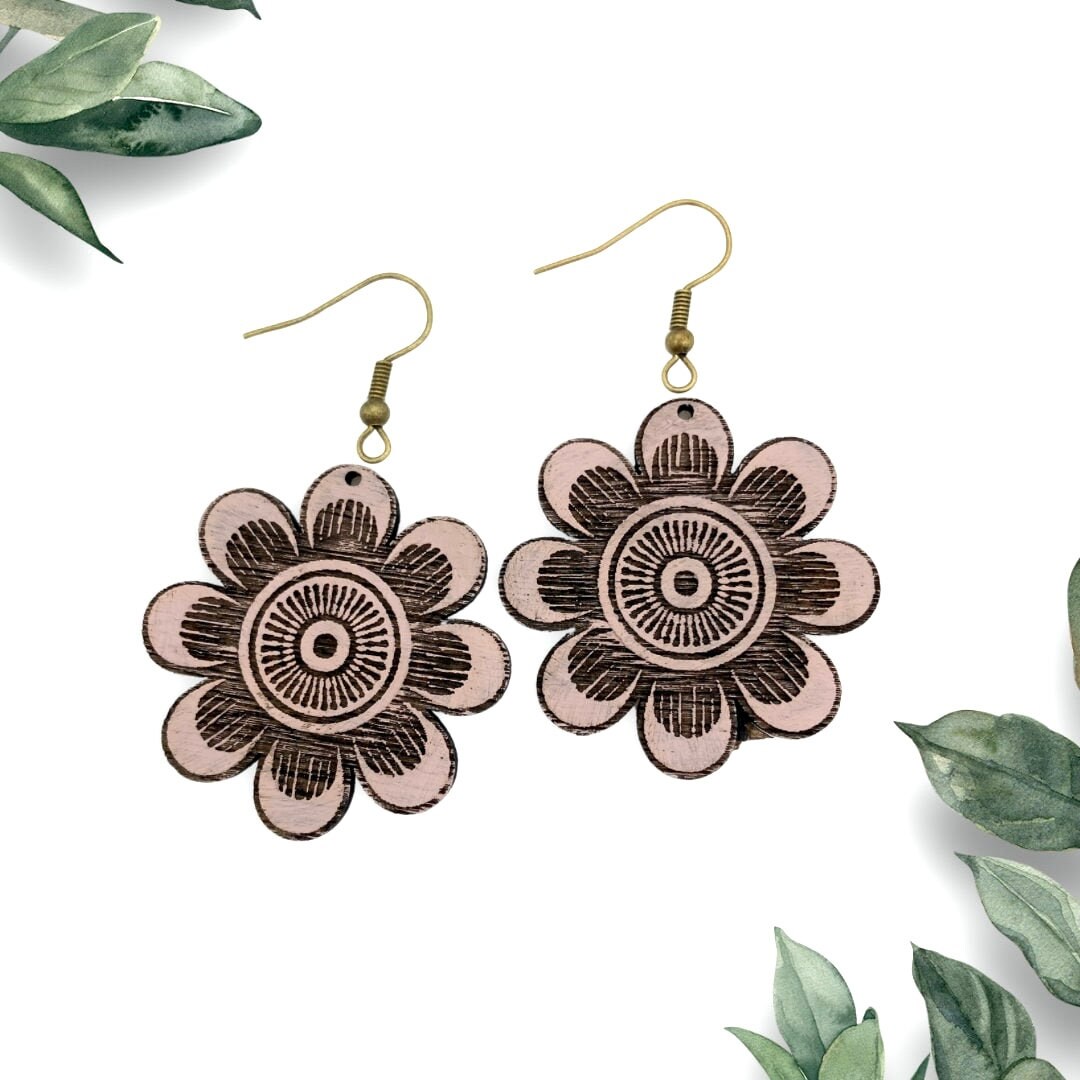 Folk Flower Engrave Earrings SVG File - Laser Engraved Earring File ...