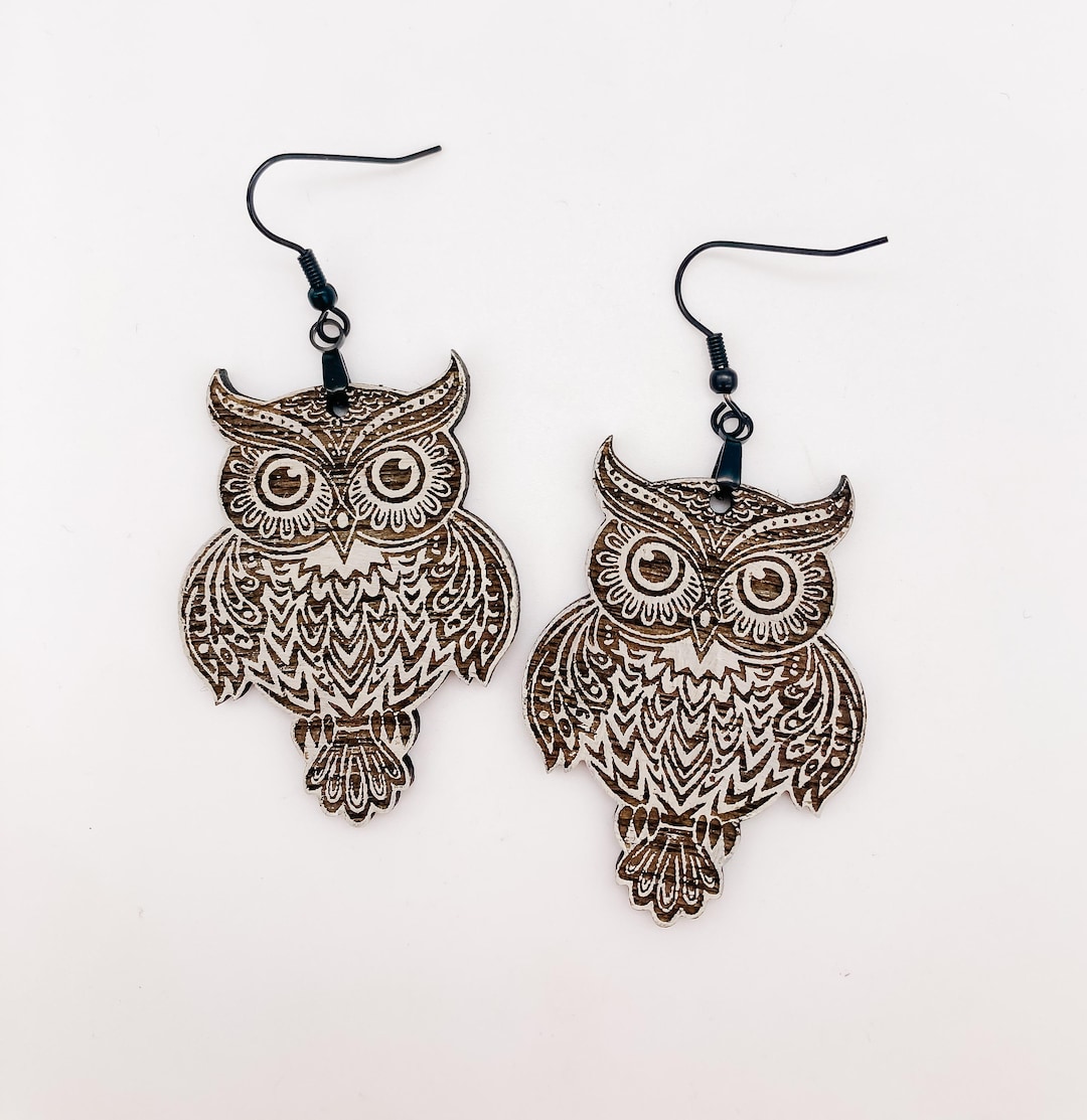 Owl Engrave Dangle Earrings SVG File - Laser Engraved Earring File ...