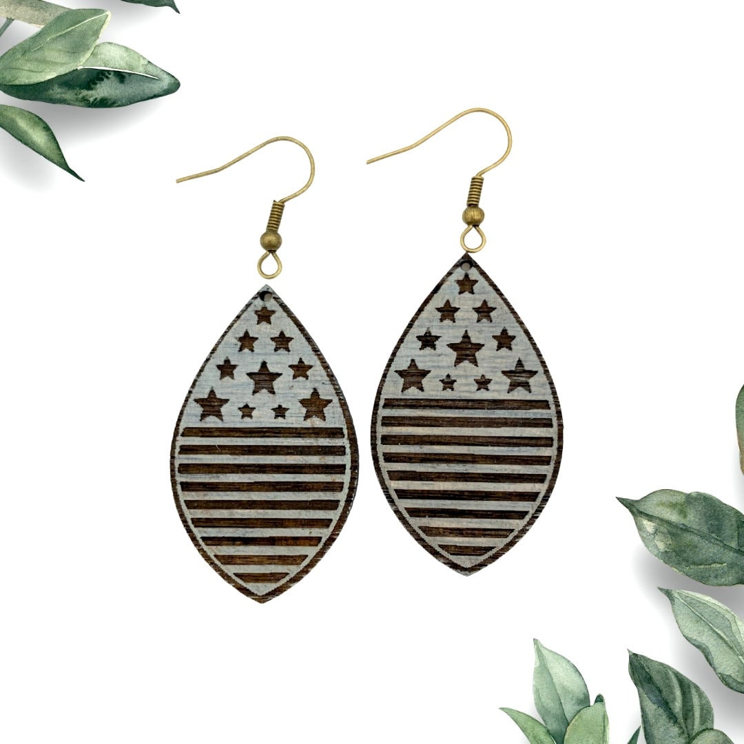 Stars/stripes Engrave Dangle Earrings SVG File Laser Engraved Earring ...
