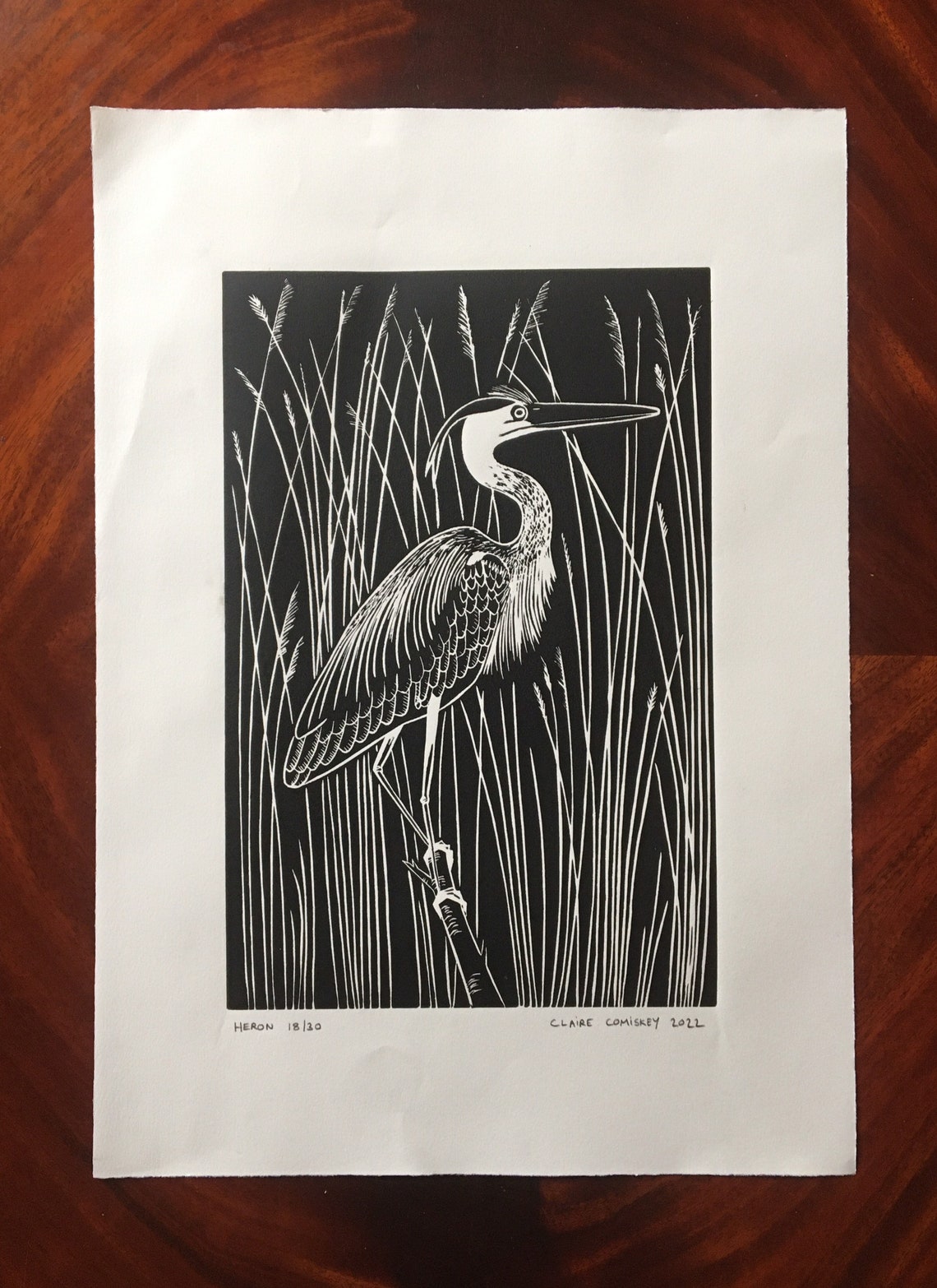 Handprinted Heron Linocut Prints - - Etsy