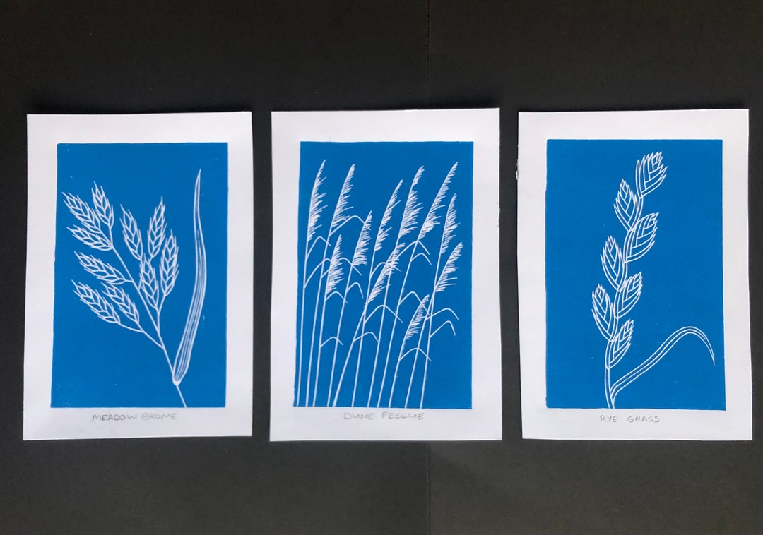 Handprinted Grasses Linocut Prints - - Etsy UK