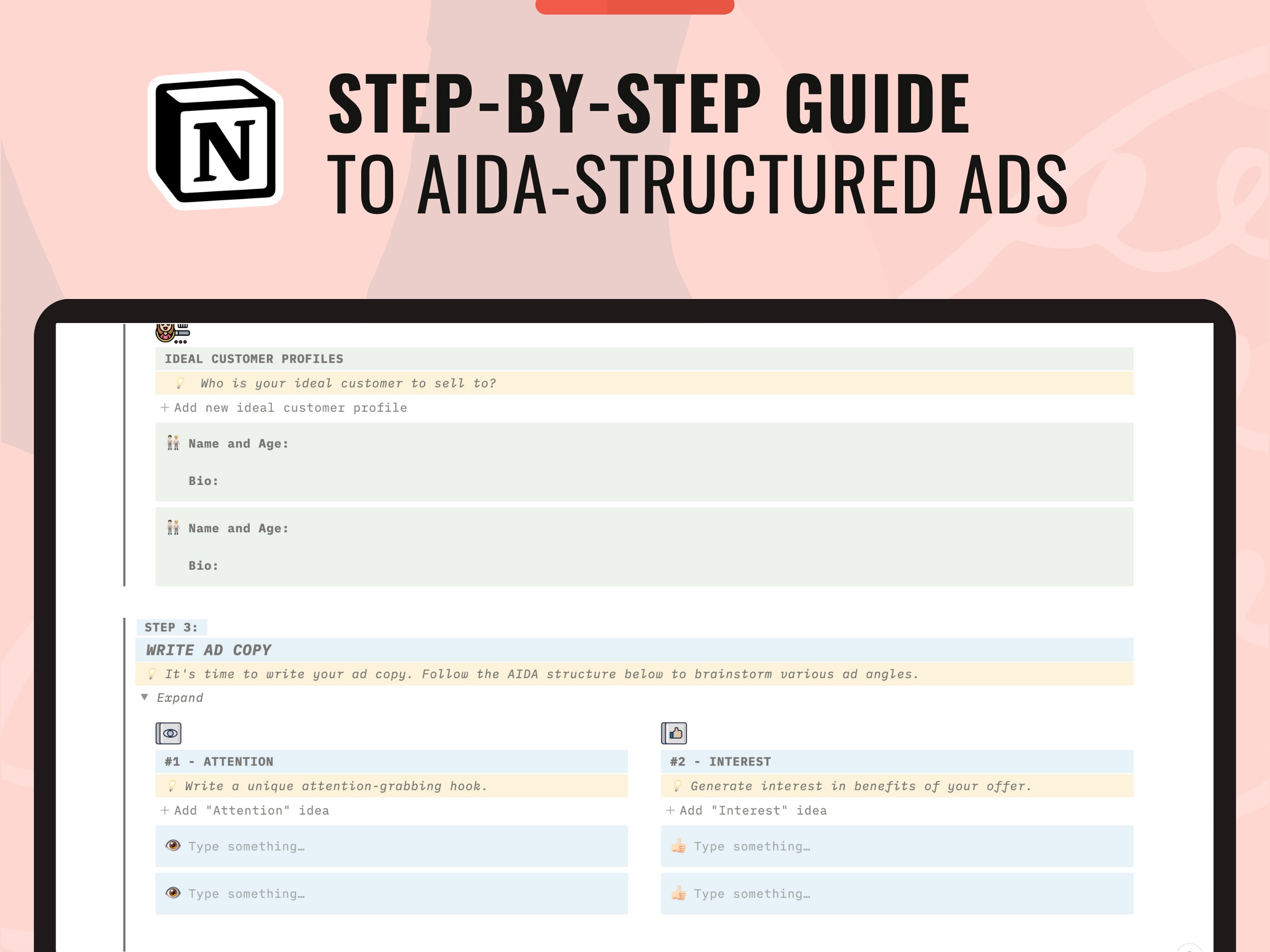 AIDA Facebook Ads Notion Template Ultimate All-in-one Ad Planner Build ...