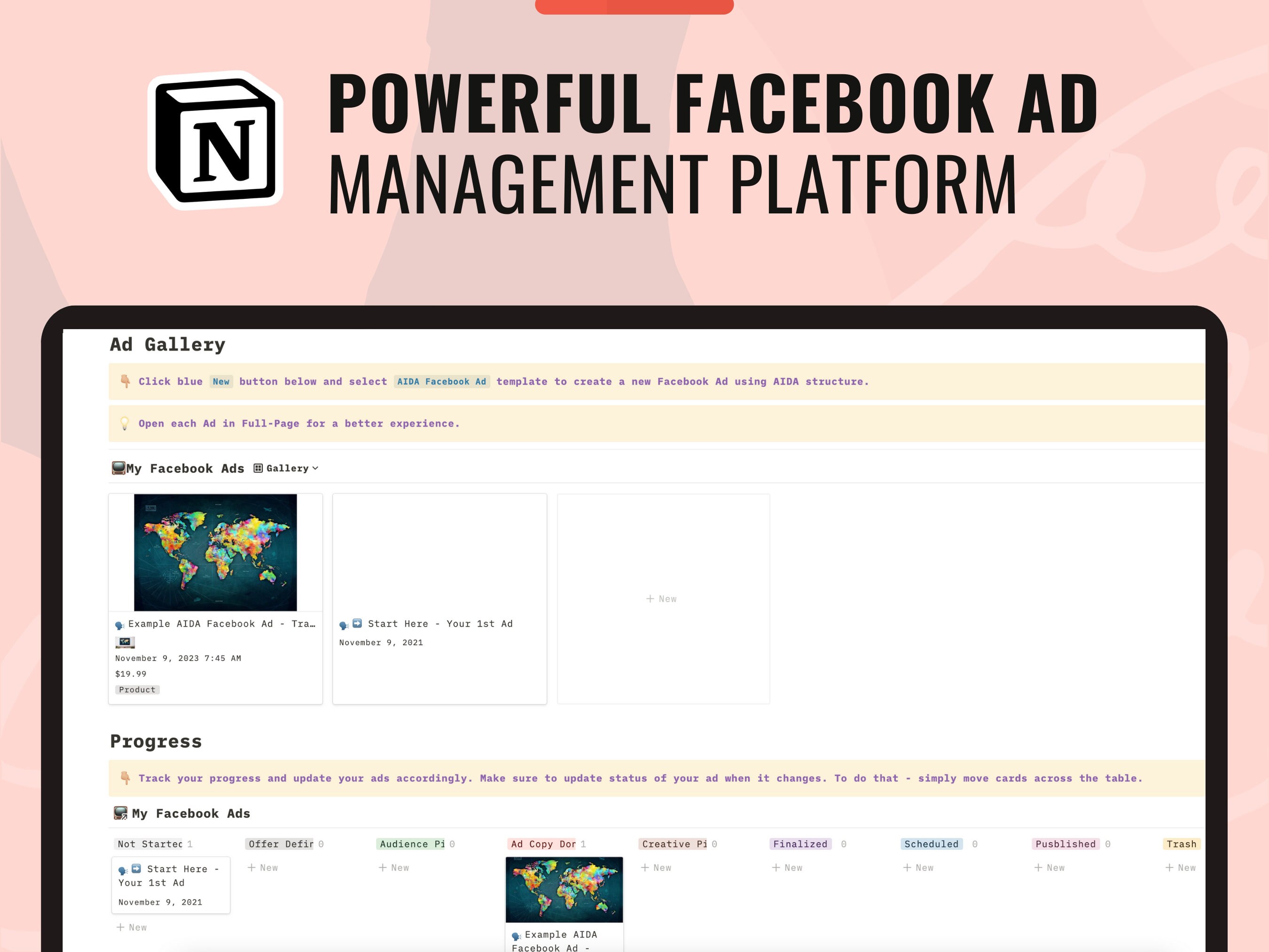 AIDA Facebook Ads Notion Template Ultimate All-in-one Ad Planner Build ...