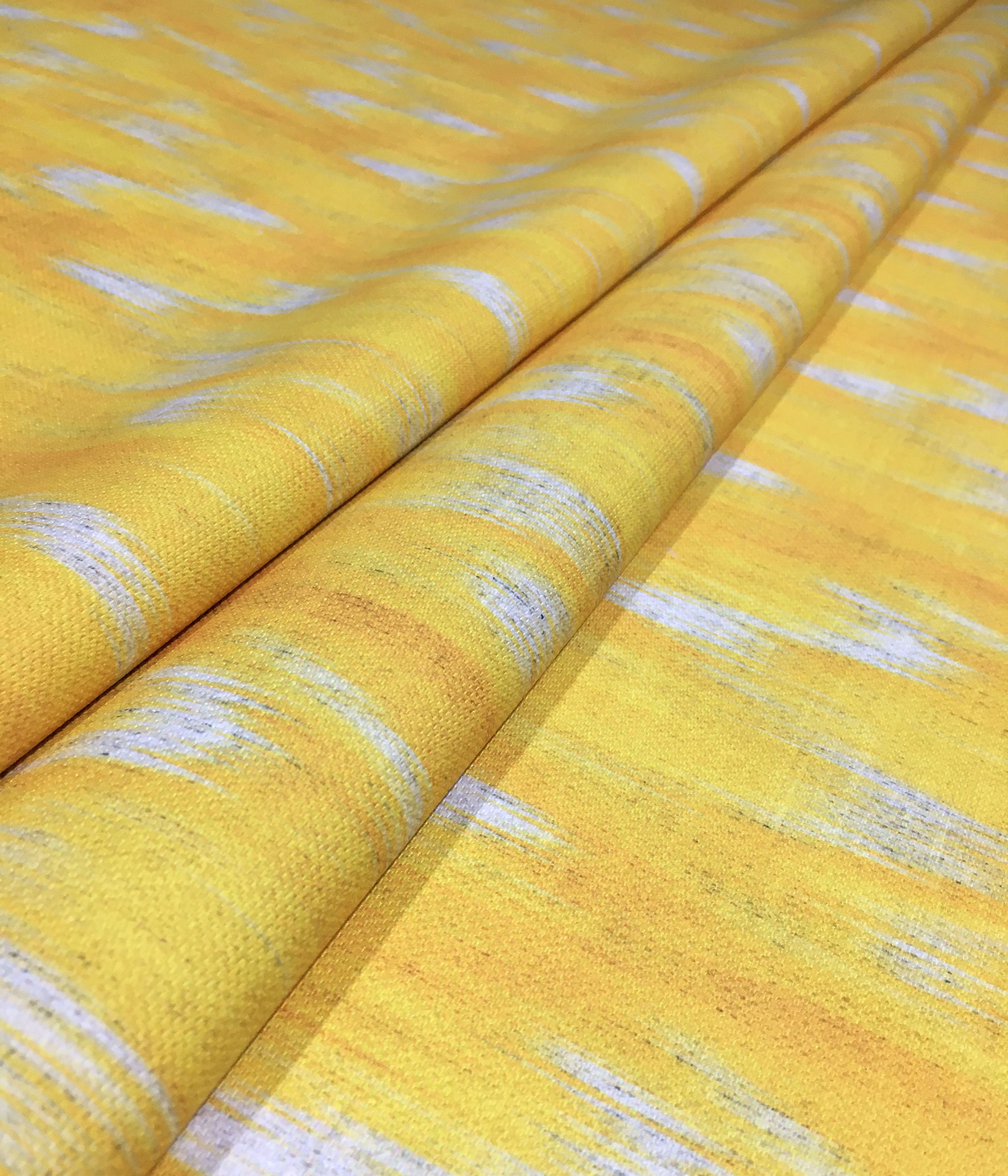 Linen Look Yellow Upholstery Fabric. Yellow Linen Texture Effect Ikat ...