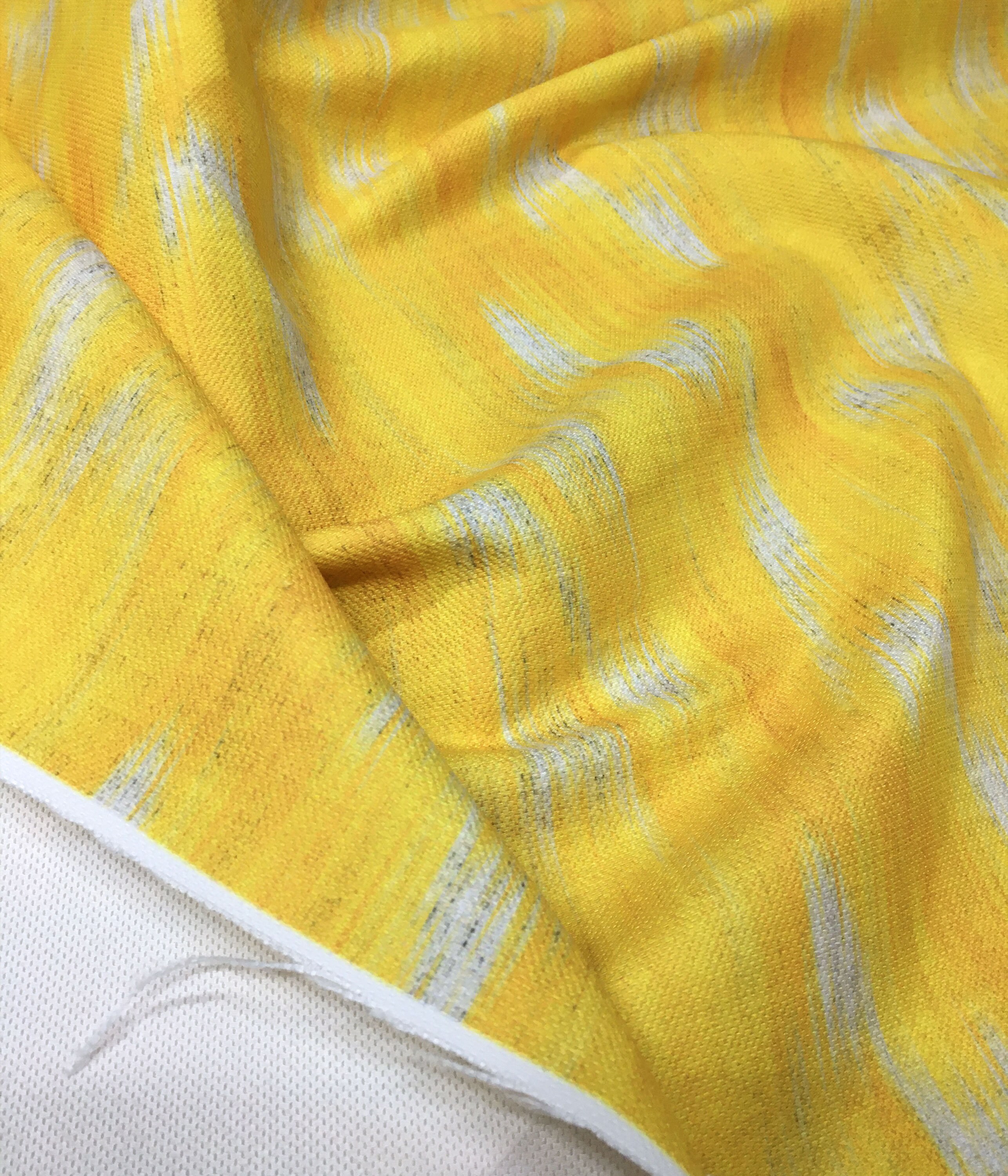 Linen Look Yellow Upholstery Fabric. Yellow Linen Texture Effect Ikat ...