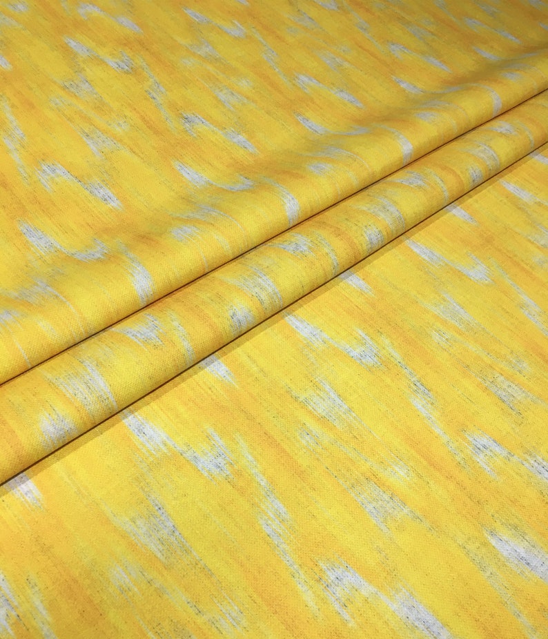 Linen Look Yellow Upholstery Fabric. Yellow Linen Texture Effect Ikat ...