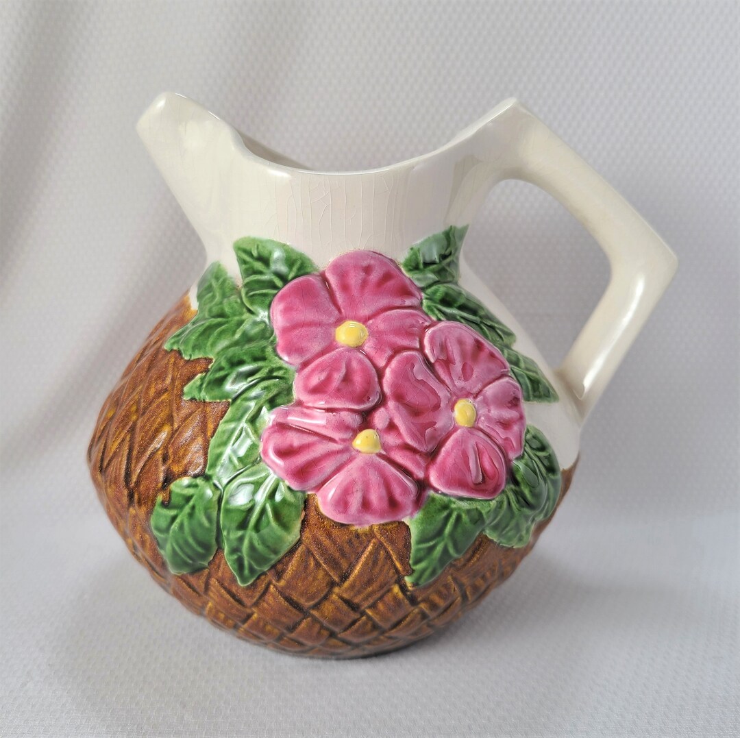Vintage Pink Flower Pitcher Enchanto Cali Pottery Majolica - Etsy