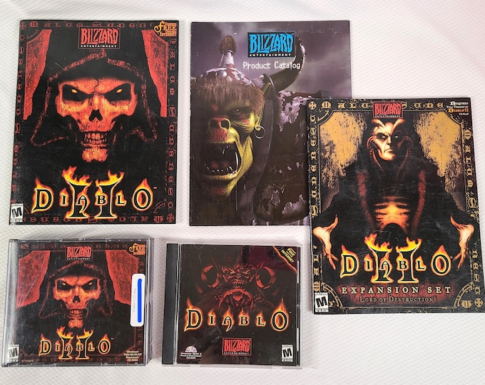 Vintage PC Diablo I, Diablo II, Expansion Set, Guides, Poster Game Lot ...