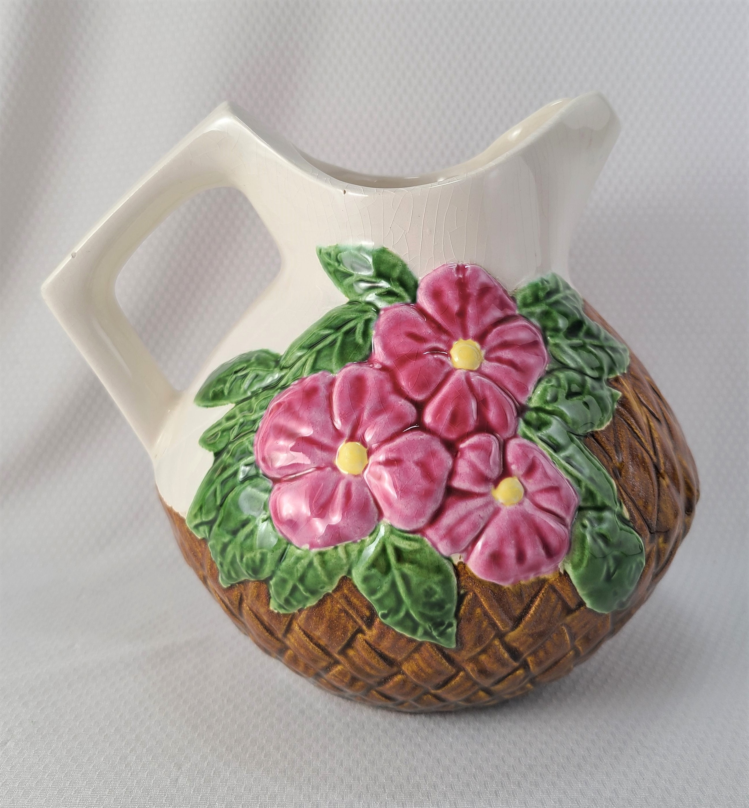 Vintage Pink Flower Pitcher Enchanto Cali Pottery Majolica - Etsy