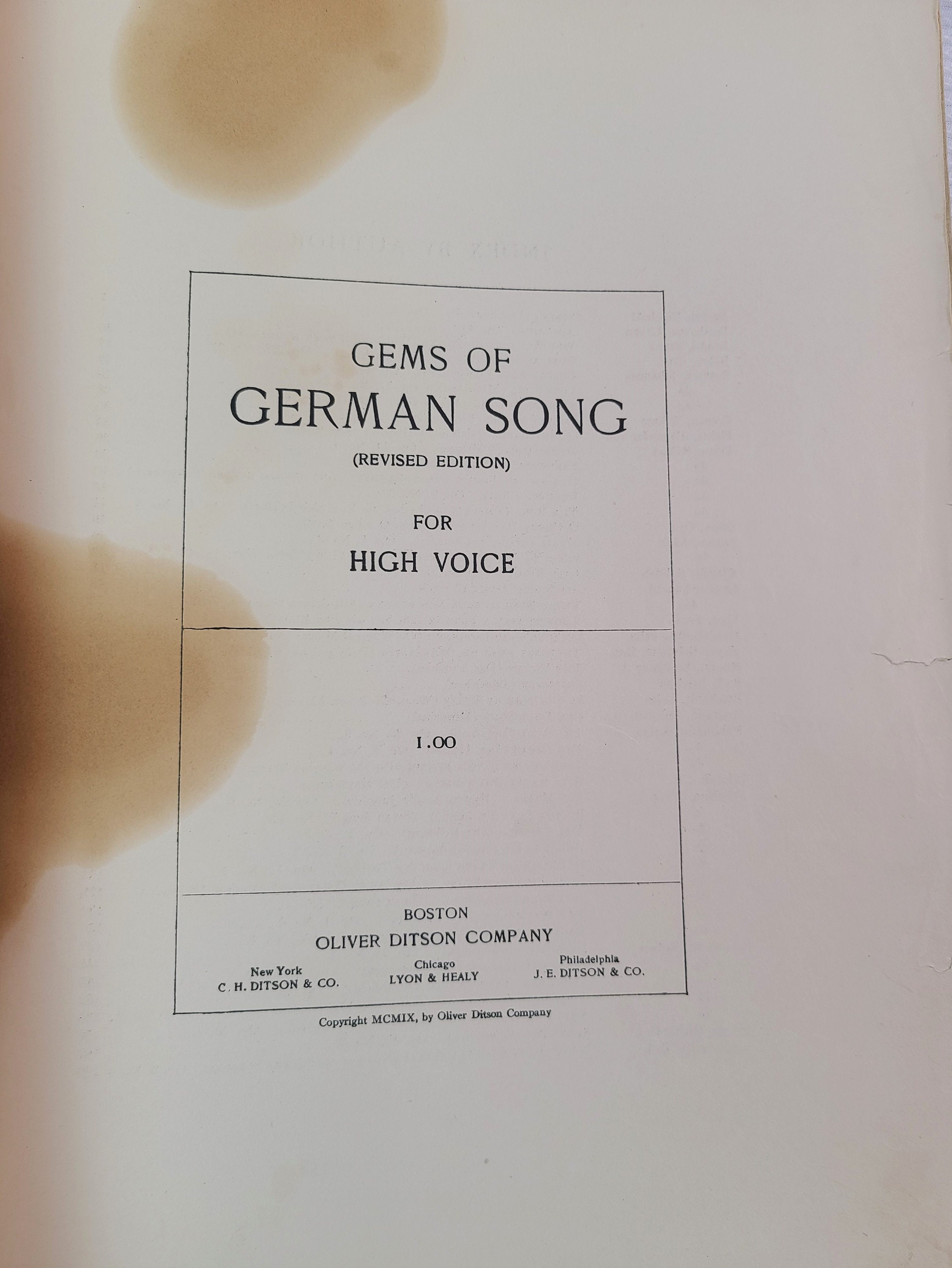 Antique 1909 GEMS of GERMAN SONG Book for High Voice, Oliver Ditson Co ...