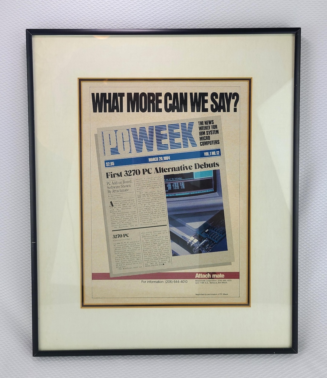 Vintage 1984 ATTACHMATE 3270 PC Software Print Ad Framed, Bellevue Wa ...