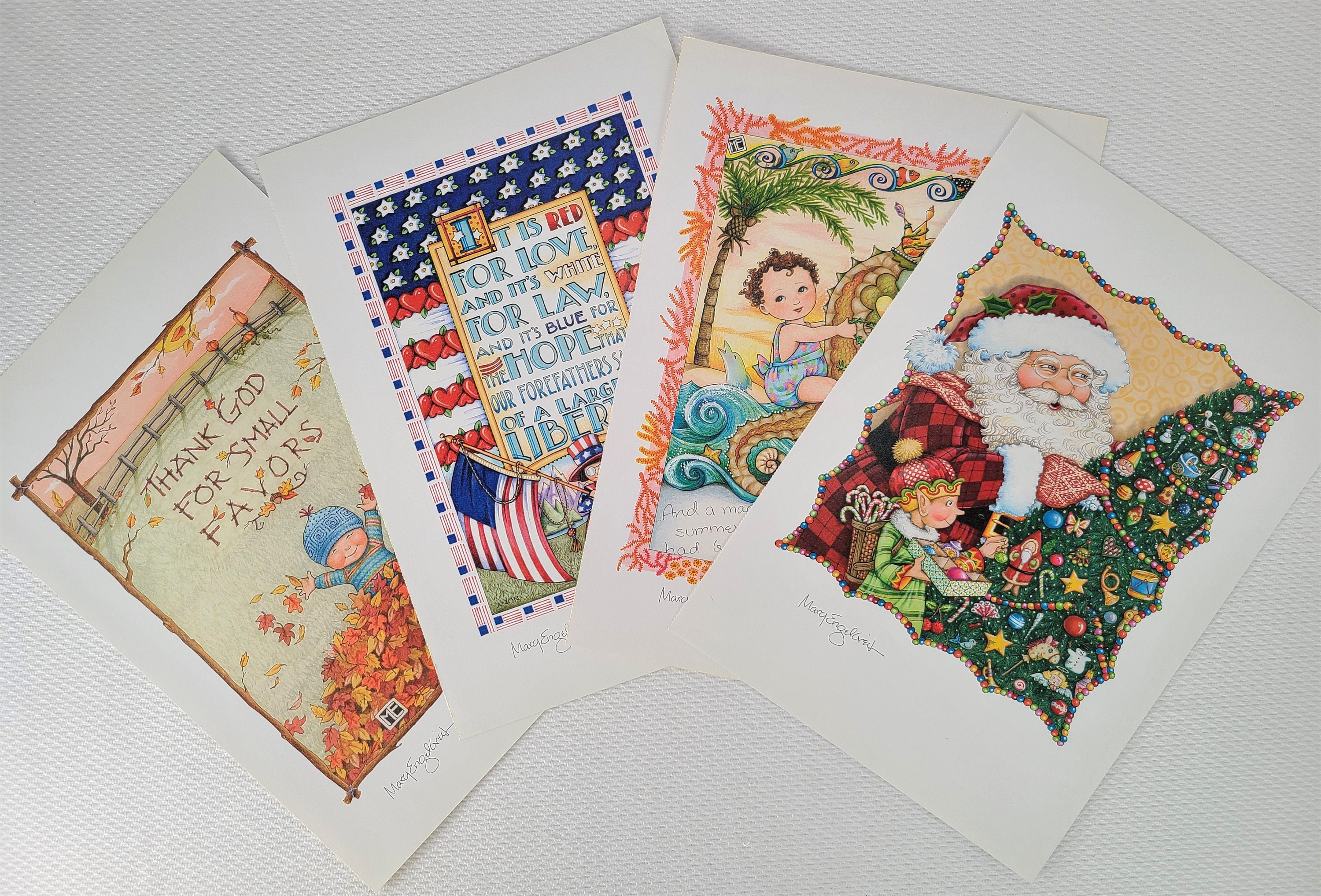MARY ENGELBREIT Art Print Liberty, Summer Seahorse, Fall, Santa ...