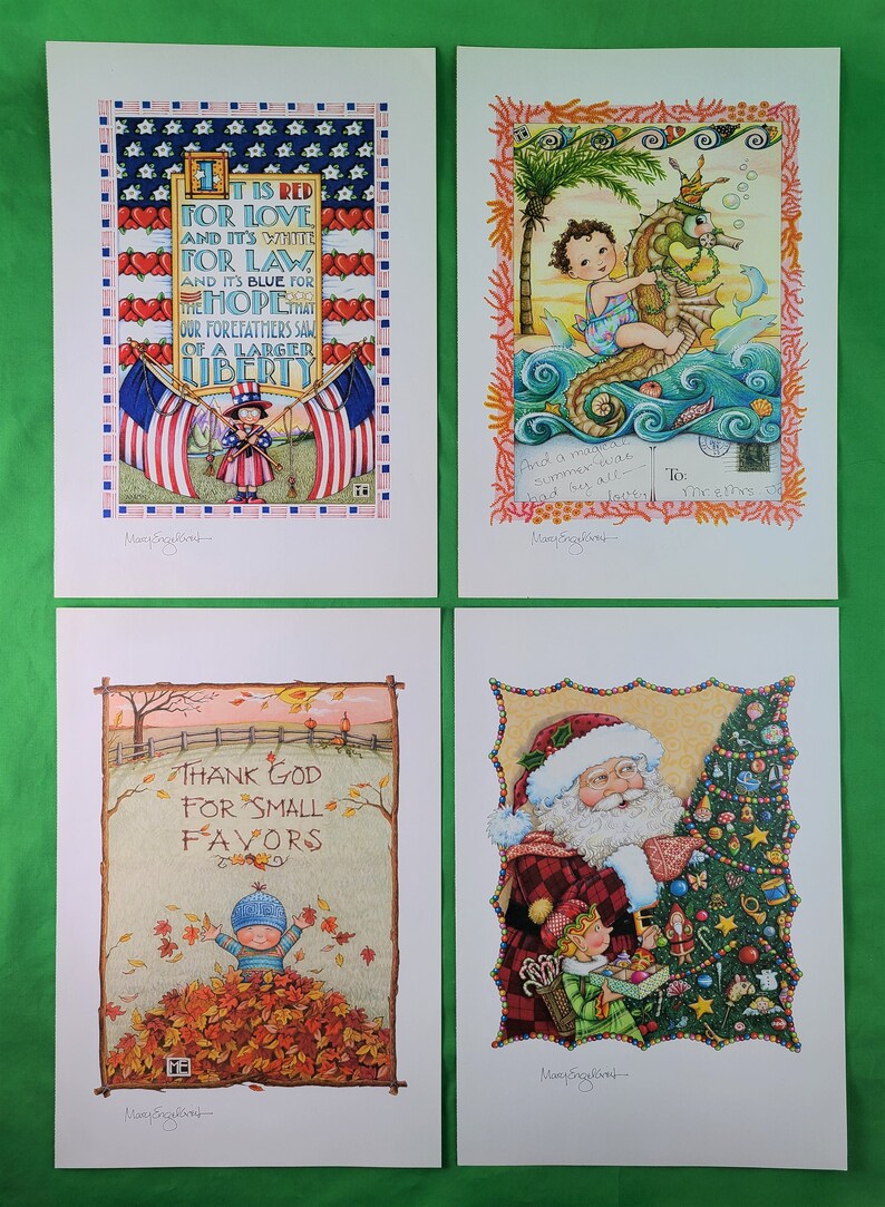 MARY ENGELBREIT Art Print Liberty, Summer Seahorse, Fall, Santa ...