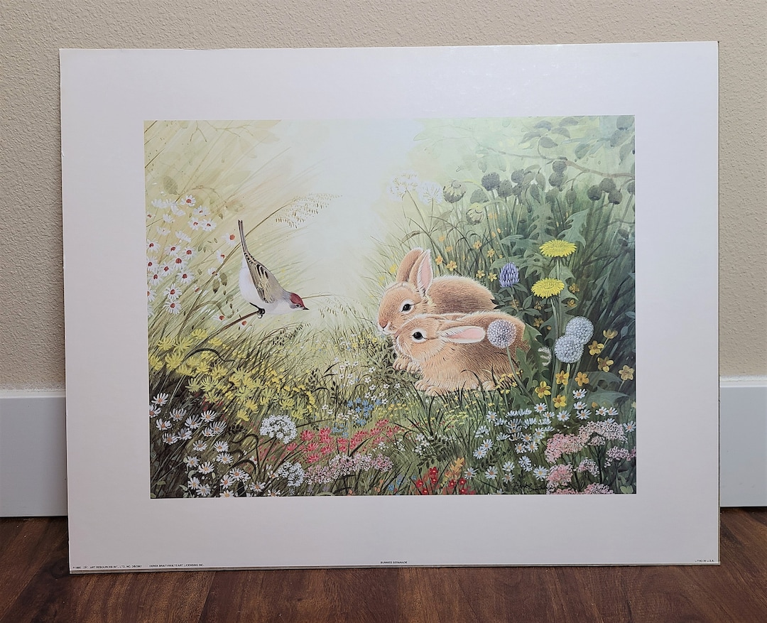 Vtg Derek Braithwaite BUNNIES SERENADE Rabbits Bird Floral - Etsy